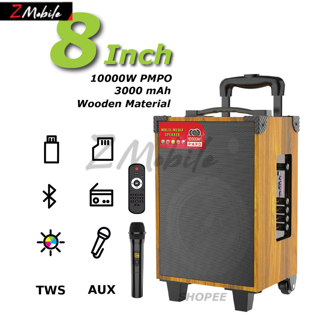 Sing-E JQS-908S 8Inci Troli Speaker Kayu dengan 10000 PMPO Super Bass ...