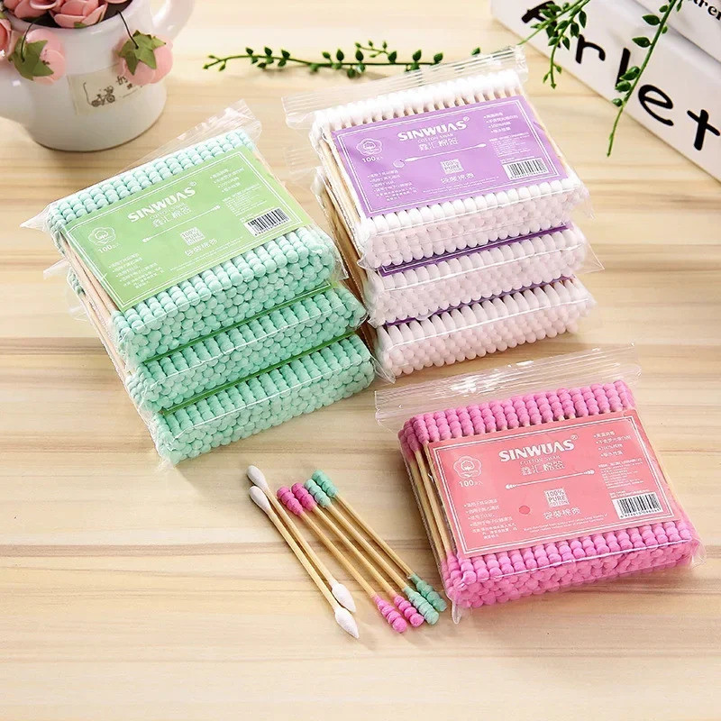 100/200pcs/kotak Buluh Bayi Kapas Swab Kayu Batang Putik Kapas Lembut ...