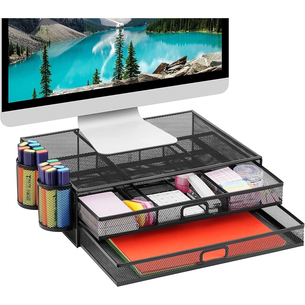 MSR Formwell Monitor Stand Riser with Drawer Mesh Metal Desk Organizer ...