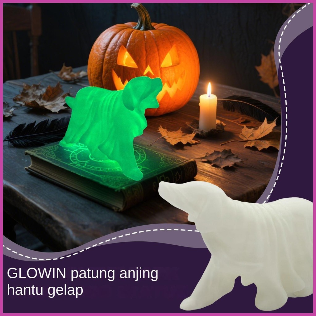 Halloween Ghost Dog Statue Glow-in-The-Dark Spooky Ghosts Dogs Figurine ...