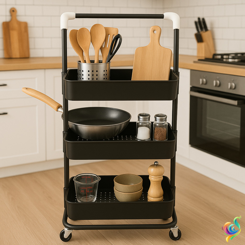 3-Tier Rolling Storage Trolley Rak | Utility Cart dengan Roda Boleh ...