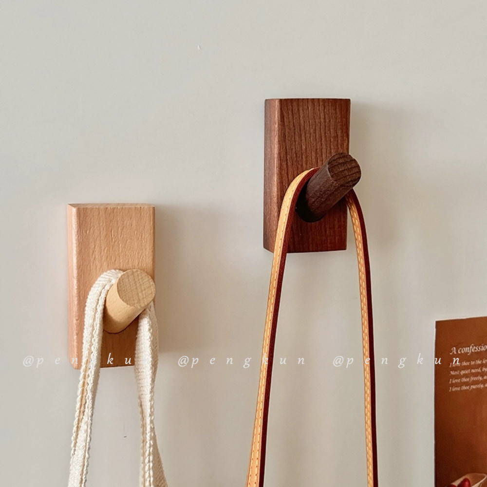 Walnut Solid Wood Hook Strong Sticky Hook Perforation-Free Non-Marking ...