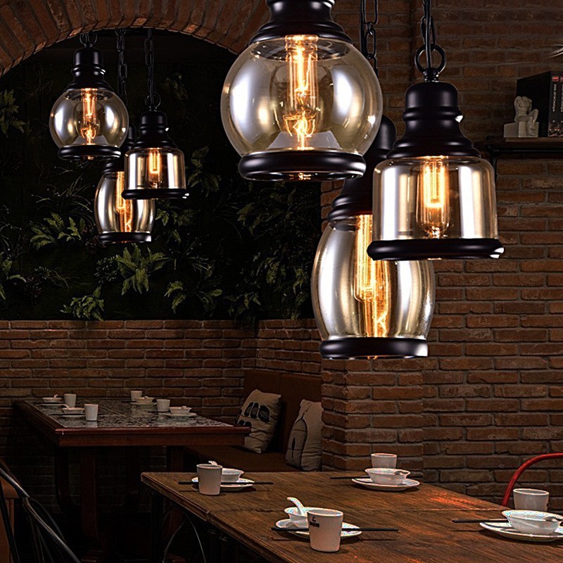 French Vintage Glass Chandelier, Industrial Style Black Metal And Glass ...