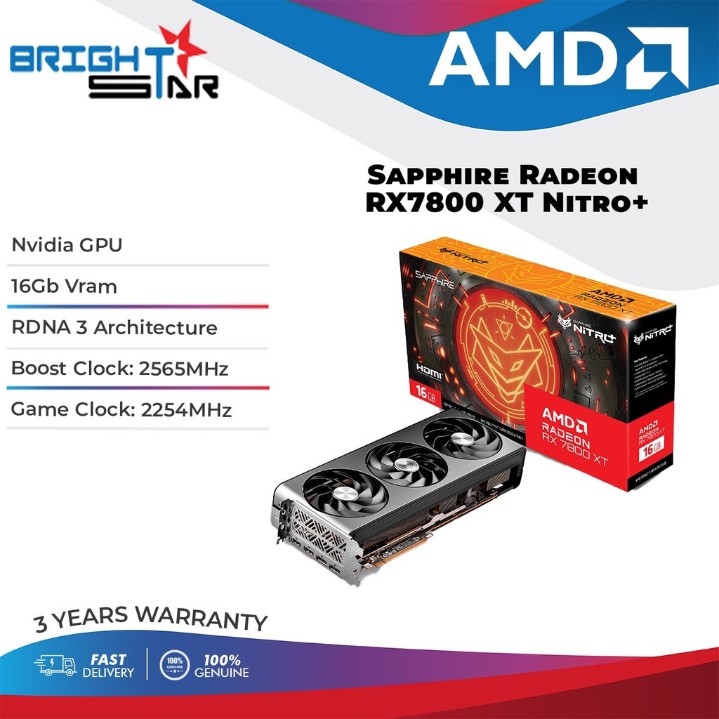 SAPPHIRE Nitro+ AMD Radeon 7800XT (16GB DDR6 | Base 1800Mhz | Boost ...
