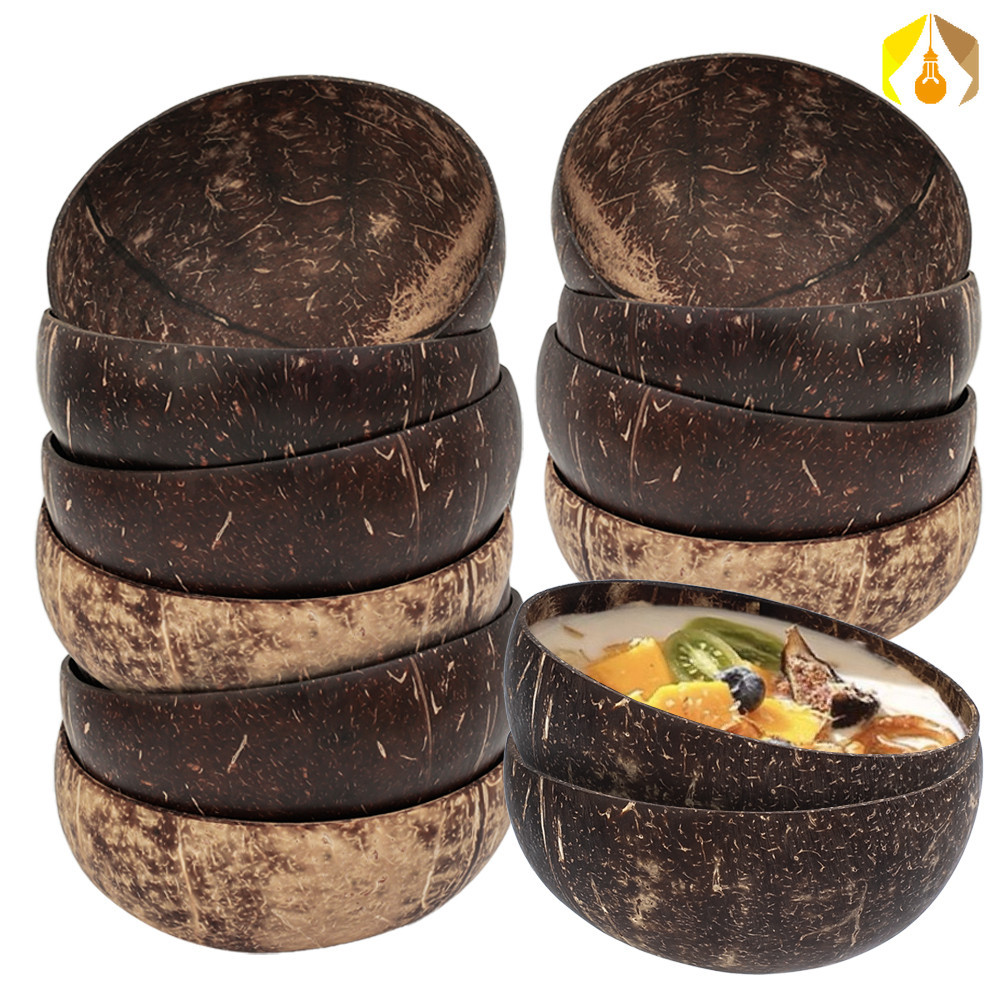3-Sizes Available Natural Coconut Shell Bowl - Wooden Reusable Salad ...