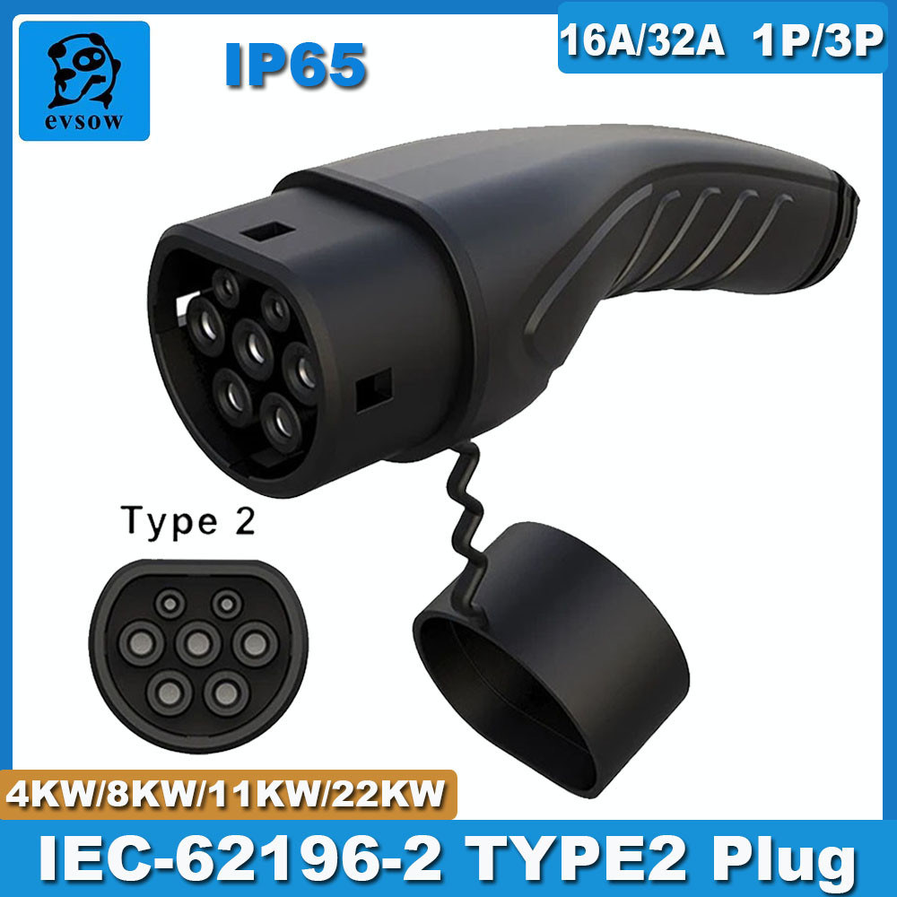 evsow Type 2 EV Charger Plug EVSE Female IEC 62196 Convertor 16A 32A ...