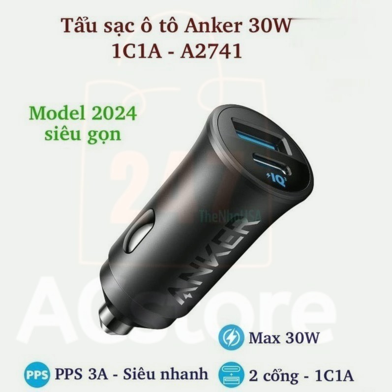 Anker 2-port fast charging tube 30W A2741 1 type C 1 type A PDPQ AFC ...