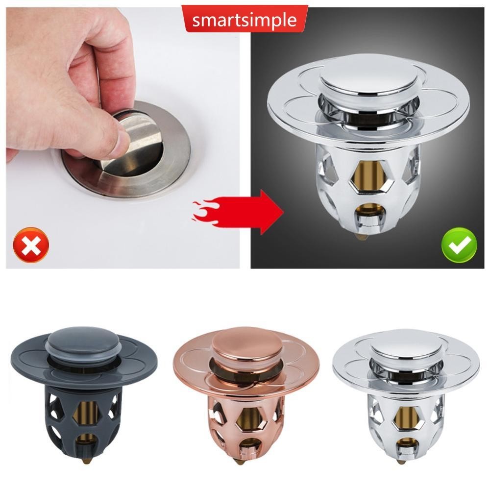 SMARTSIMPLE Copper Pop-Up Bounce Core Sink Drains Stopper Wash Basin ...