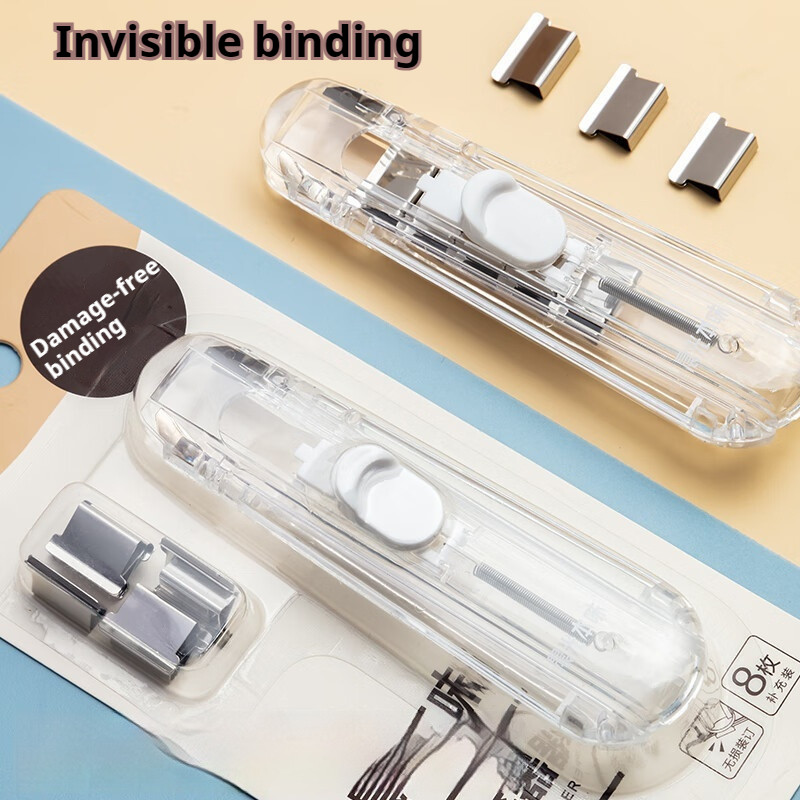 2 in 1 Mini Stapler Transparent Hand Clamp Push Clip Stapler Paper Book ...
