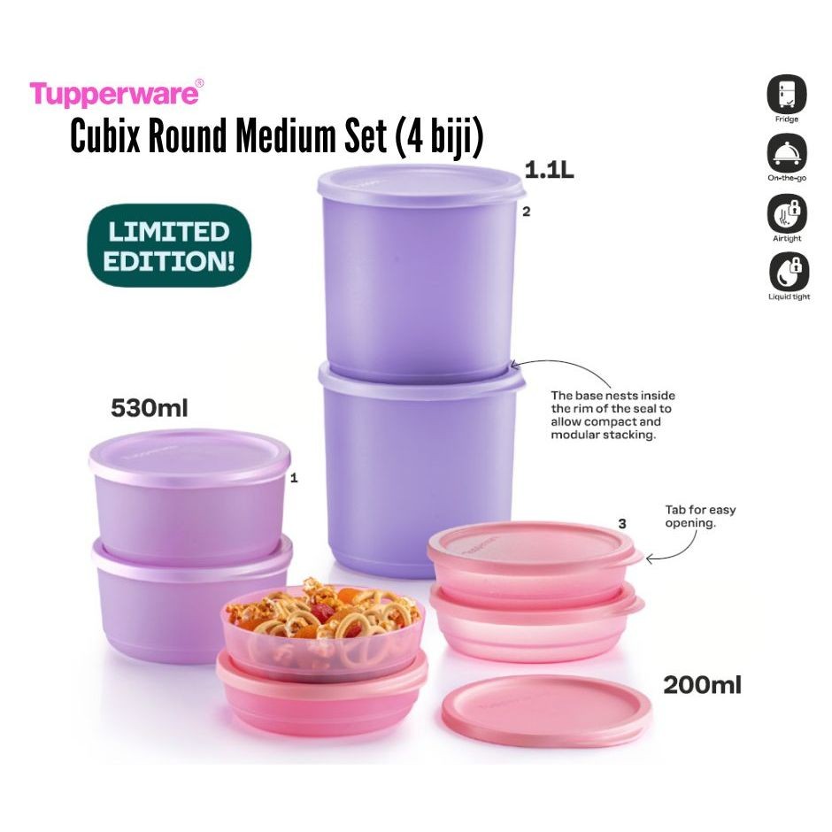 Tupperware Cubix Round Medium Food Container with Lid Set Bekas Bulat ...