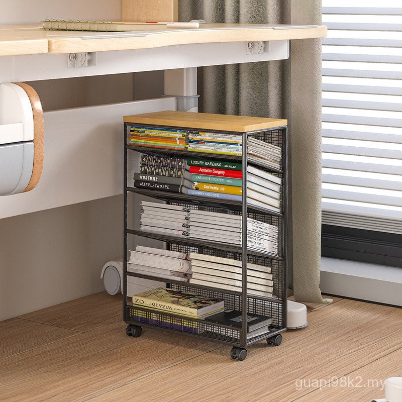 Wheeled Bookshelf Mobile Storage Rack Floor Simple Bookcase Student ...