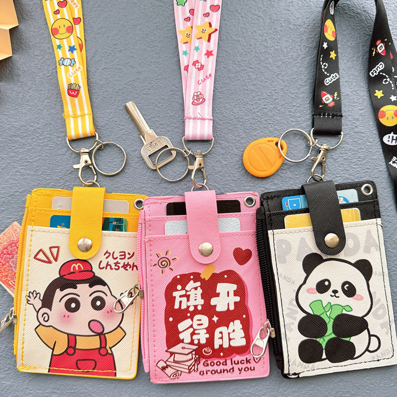 New Three Card Slots Cute Cartoon School Card Holder with Lanyard ...