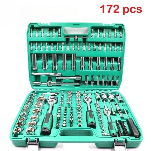 172 pcs 1/2 3/8 1/4 Inch Socket Wrench Set Socket Hand Tool Ratchet ...
