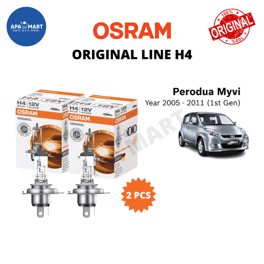 OSRAM Original Line H4 Halogen Headlamp Bulb (2pcs) 12V 60/55W Mentol ...