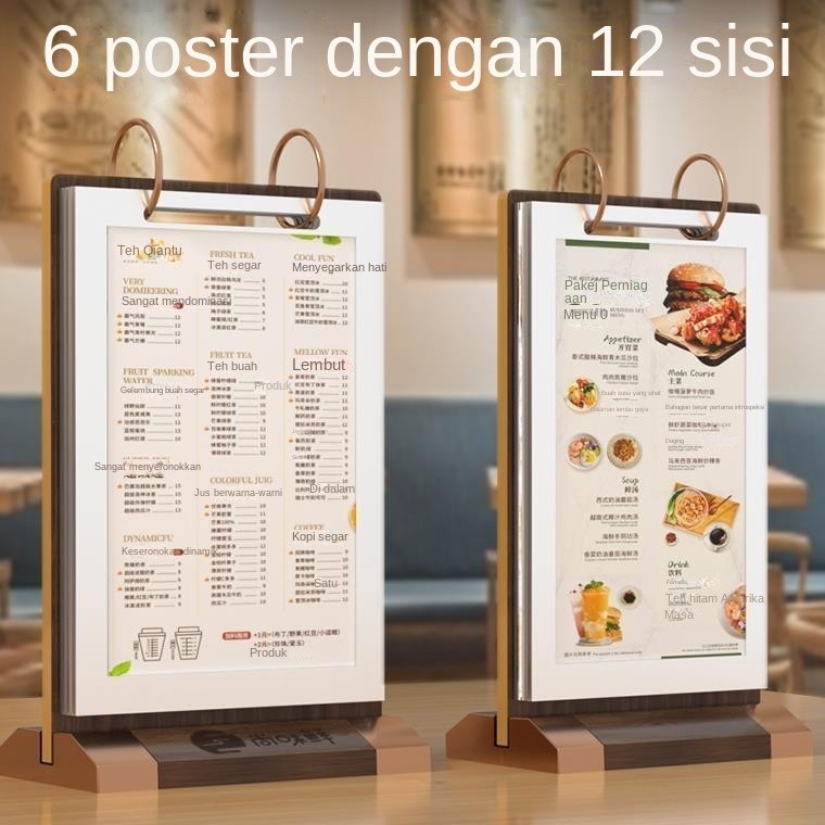 Kayu walnut dua muka pvc membalik halaman kad meja daun longgar jenama wain kad meja kad menu ...