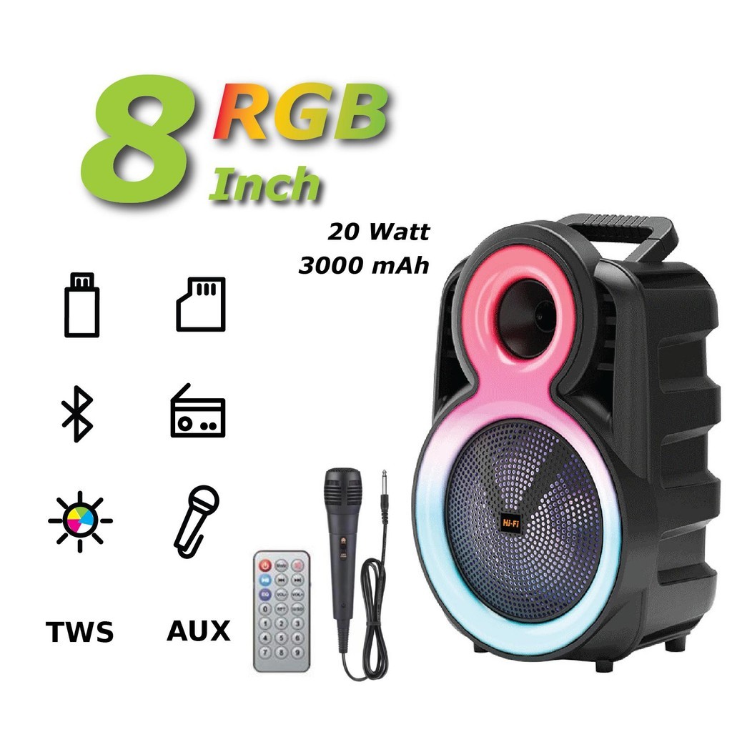 Sing-E ZQS8163 Single 8 Inch Bluetooth Speaker RGB Running Light ...