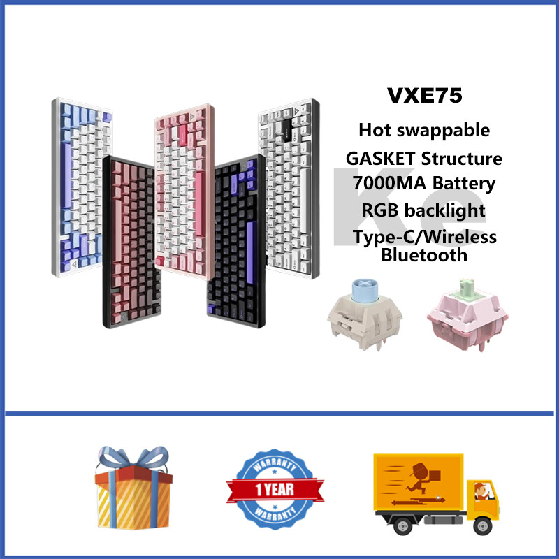VGN VXE75 V2 Wireless Mechanical Keyboard 75% Hot swappable RGB GASKET Custom Gaming Keyboard ...