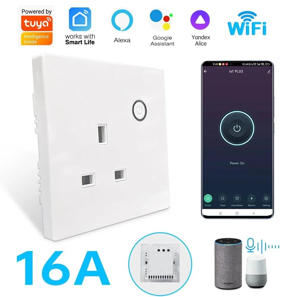 16A Tuya WiFi Smart Socket Smart plug socket UK Plug WiFi Wall Socket ...