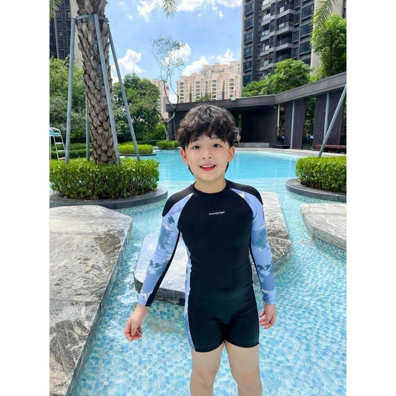 [80-140cm]Swimming suit kids boy long sleeve fifth pants,swimsuit kids boy one piece muslim ...