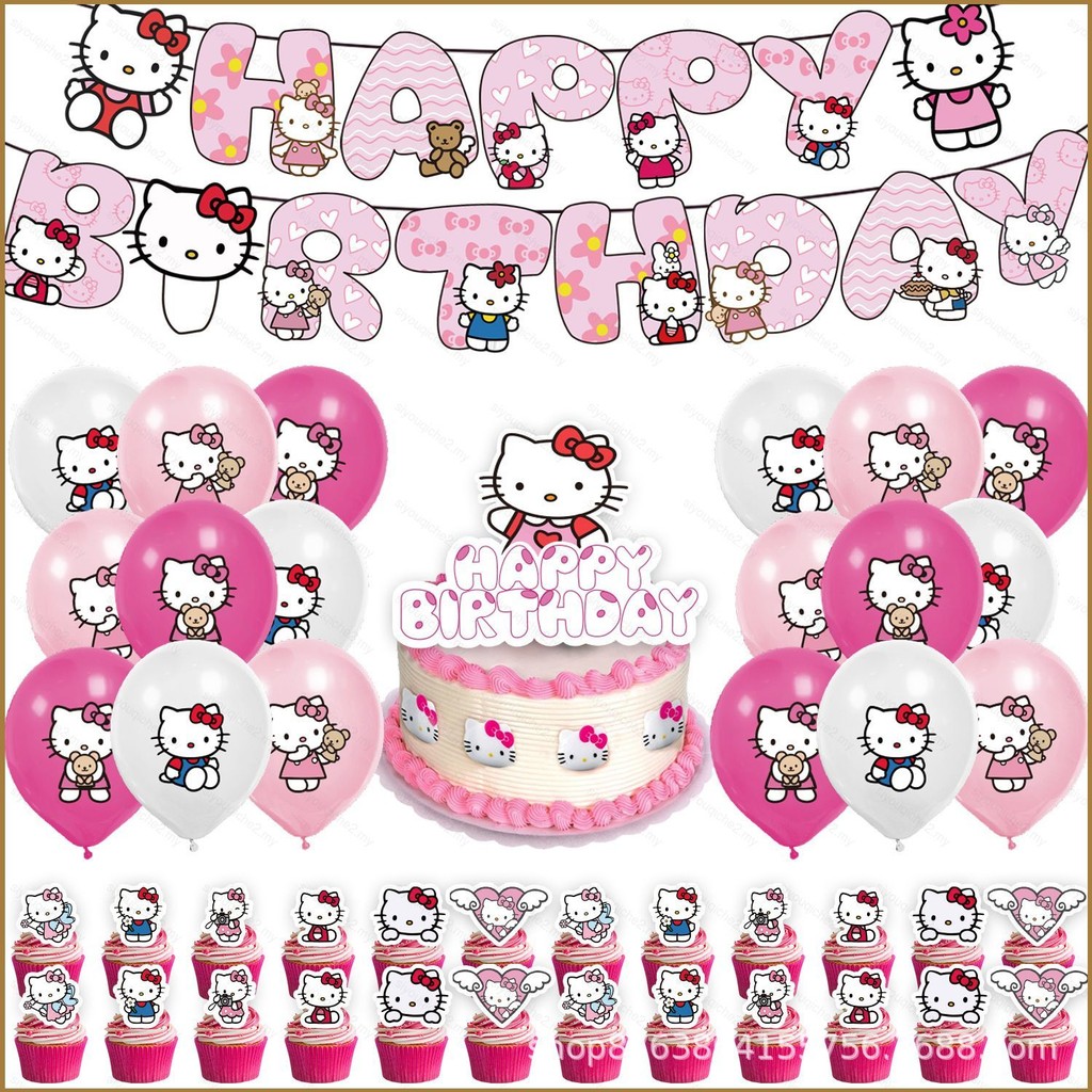 333 Hello Kitty Sanrio theme kids birthday party decorations banner ...