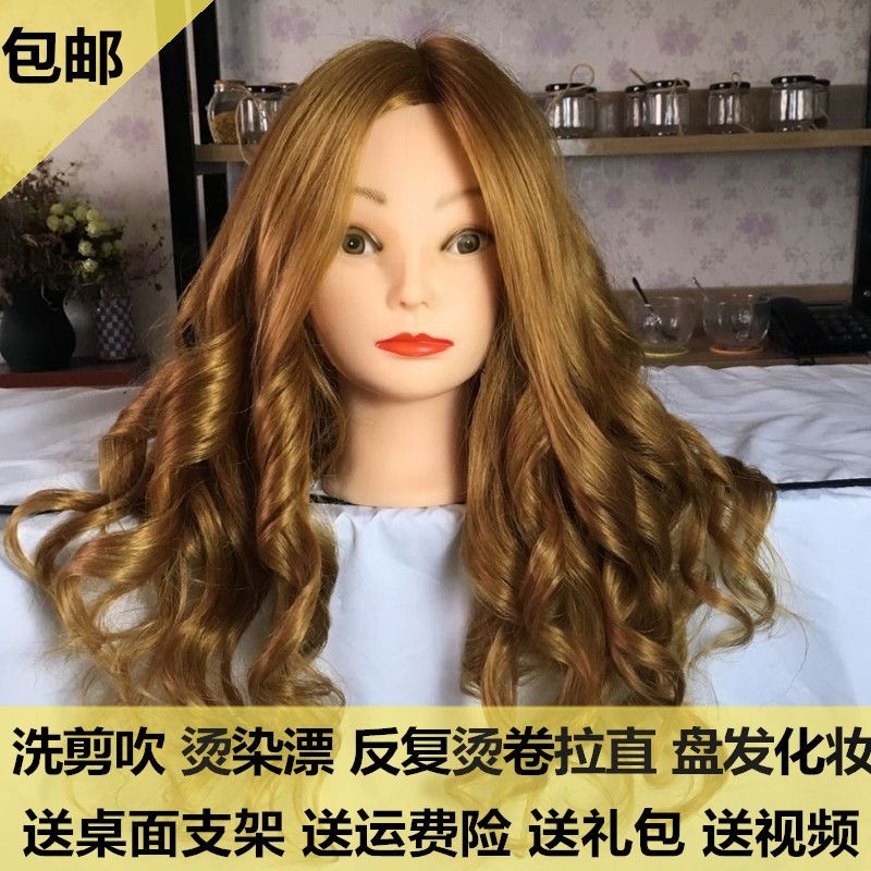艾蕾儿头模特头全真发头模练习烫染假人头美发公仔头可烫染头模型Aireil Head Model Head Full Real Hair ...