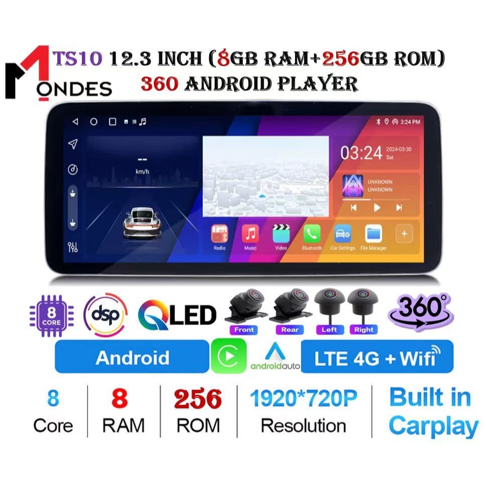 (8Ram 256Gb) 12.3'' Inch Q-LED Universal Car Radio Big Screen Android ...