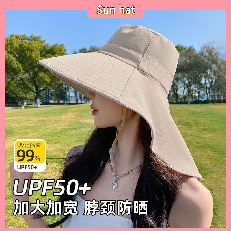 Summer sun hat, women's large eave outdoor fisherman hat, neck ...