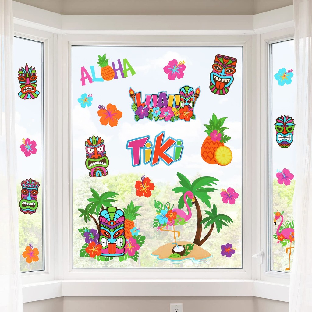 Hawaiian Window Clings Tropical Static Clings Luau Decals Summer Aloha ...