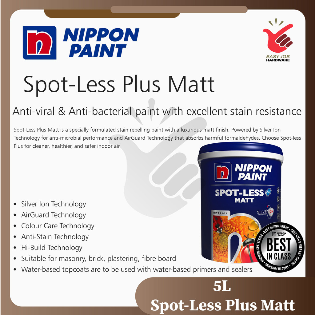 5L Nippon Paint Spot-Less Plus 1001 Brilliant White Matt Finish ...