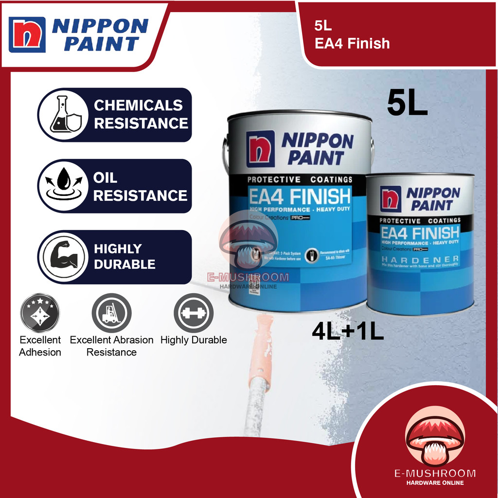 5L Nippon Paint EA4 Finish Epoxy Floor & Metal Coating With Hardener ...