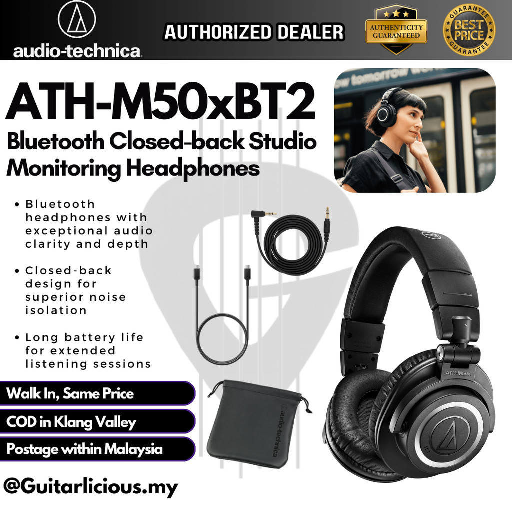 Audio Technica ATH-M50xBT2 Bluetooth Closed-back Studio Monitoring Headphones ( M50xBT2 M50x-BT2 ...