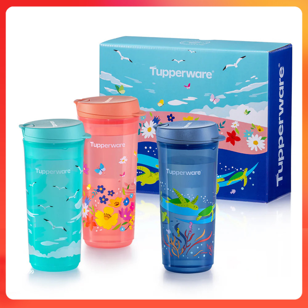 Tupperware 470ml Thirst n Go Peach Blue Biru Hadiah Gift Box Set Fruit ...
