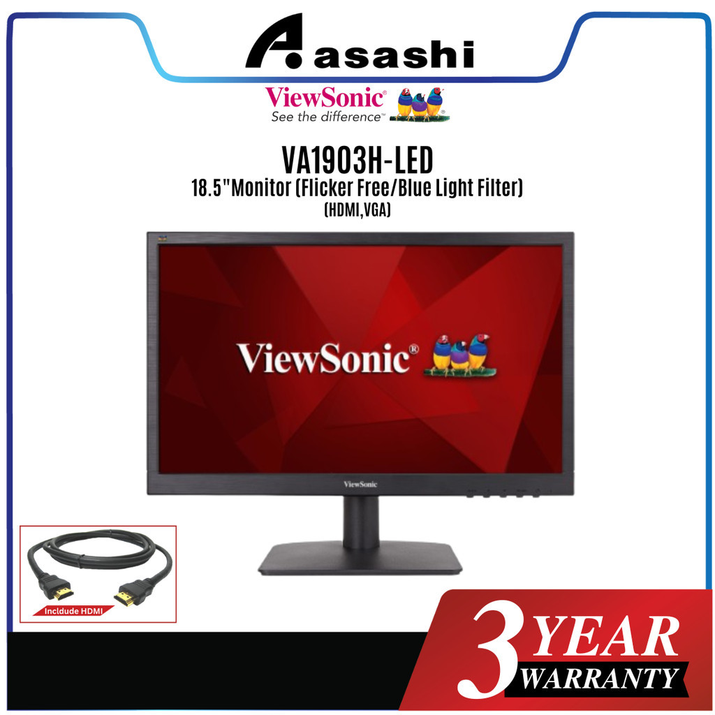 Viewsonic VA1903H-LED 18.5"Monitor (Flicker Free/Blue Light Filter ...