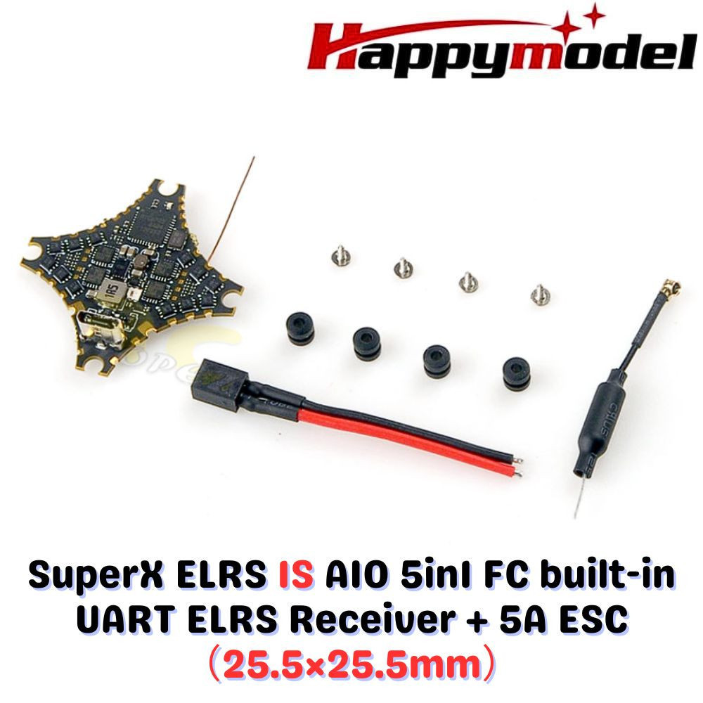 Happymodel SuperX ELRS V1.0 5IN1 AIO 1S 25.5×25.5mm built-in UART ELRS Receiver 5A ESC for ...