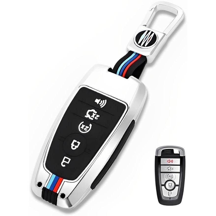 Exterior Silver Metal Shell Key Fob Cover Highlight Smart Key Holder ...