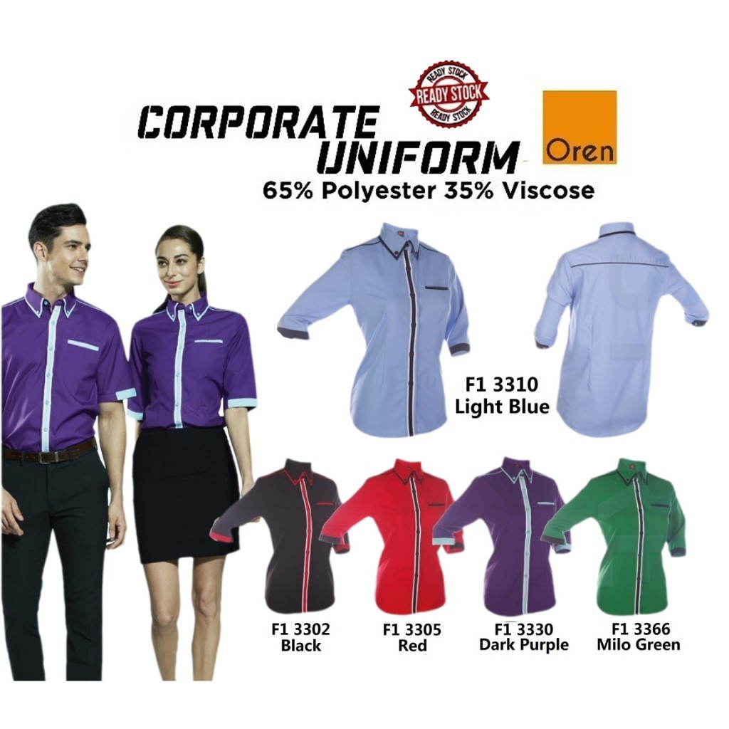 BAJU KORPORATE UNIFORM F133 COMBO LENGAN TIGA SUKU CUTTING PEREMPUAN ...