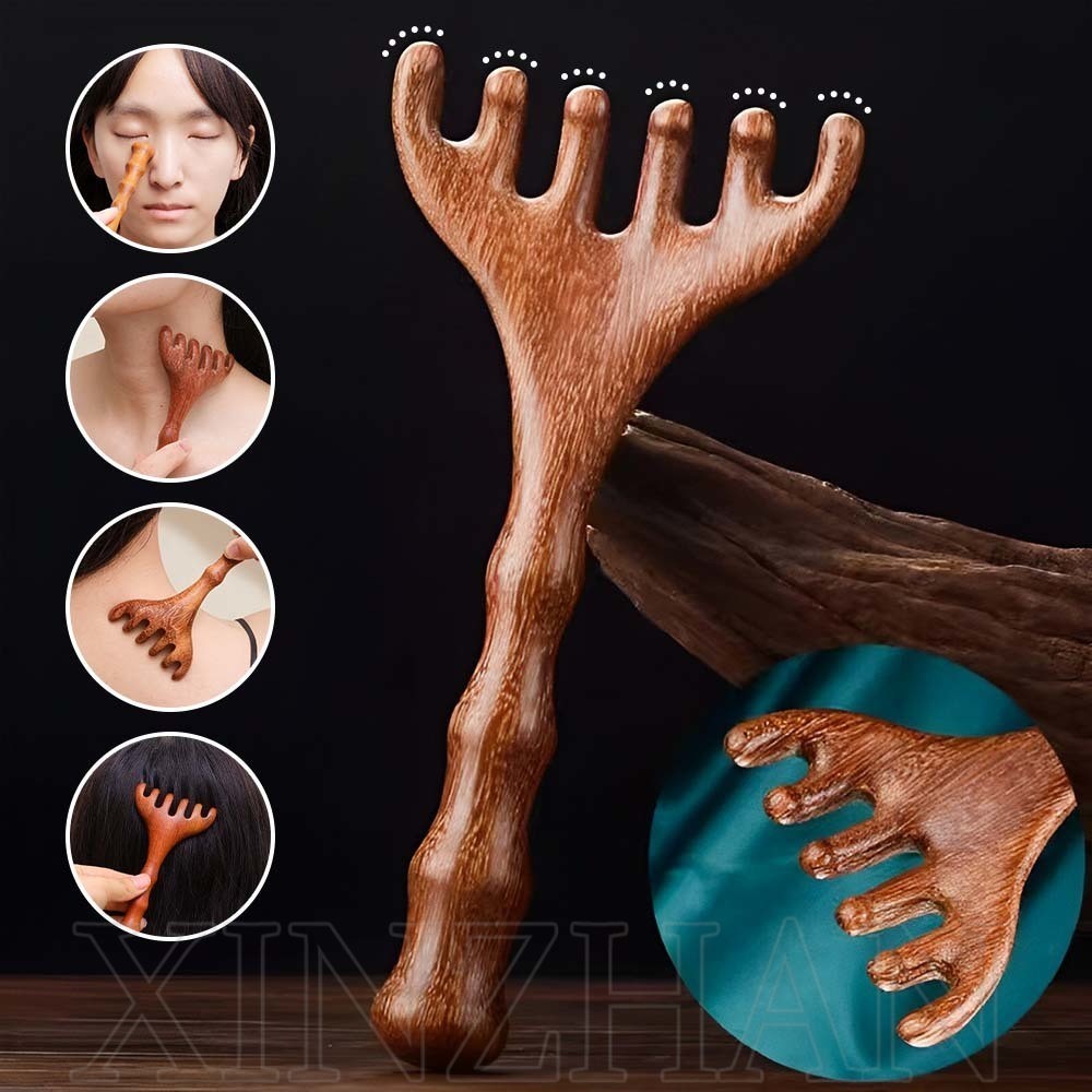 Sandalwood Scalp Massage Comb - Deer Antler Acupuncture Comb - Wide ...
