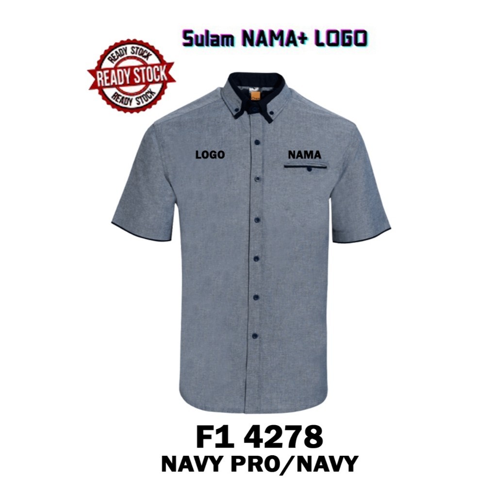 BAJU KORPORATE NAVY PRO/NAVY LENGAN PENDEK F1 4278 jenama oren sport ...