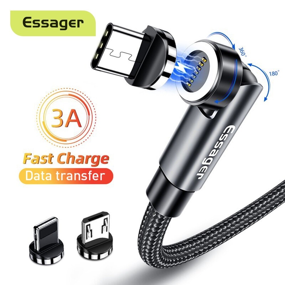 Essager 540 Rotate Magnetic Cable 3A Fast Charging Micro USB Type C ...