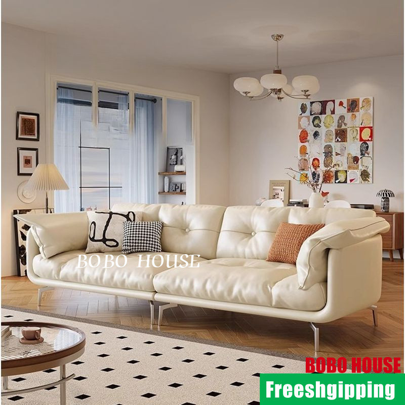 Modern Simple Leather Sofa Italian Light Luxury Retro Style Small ...