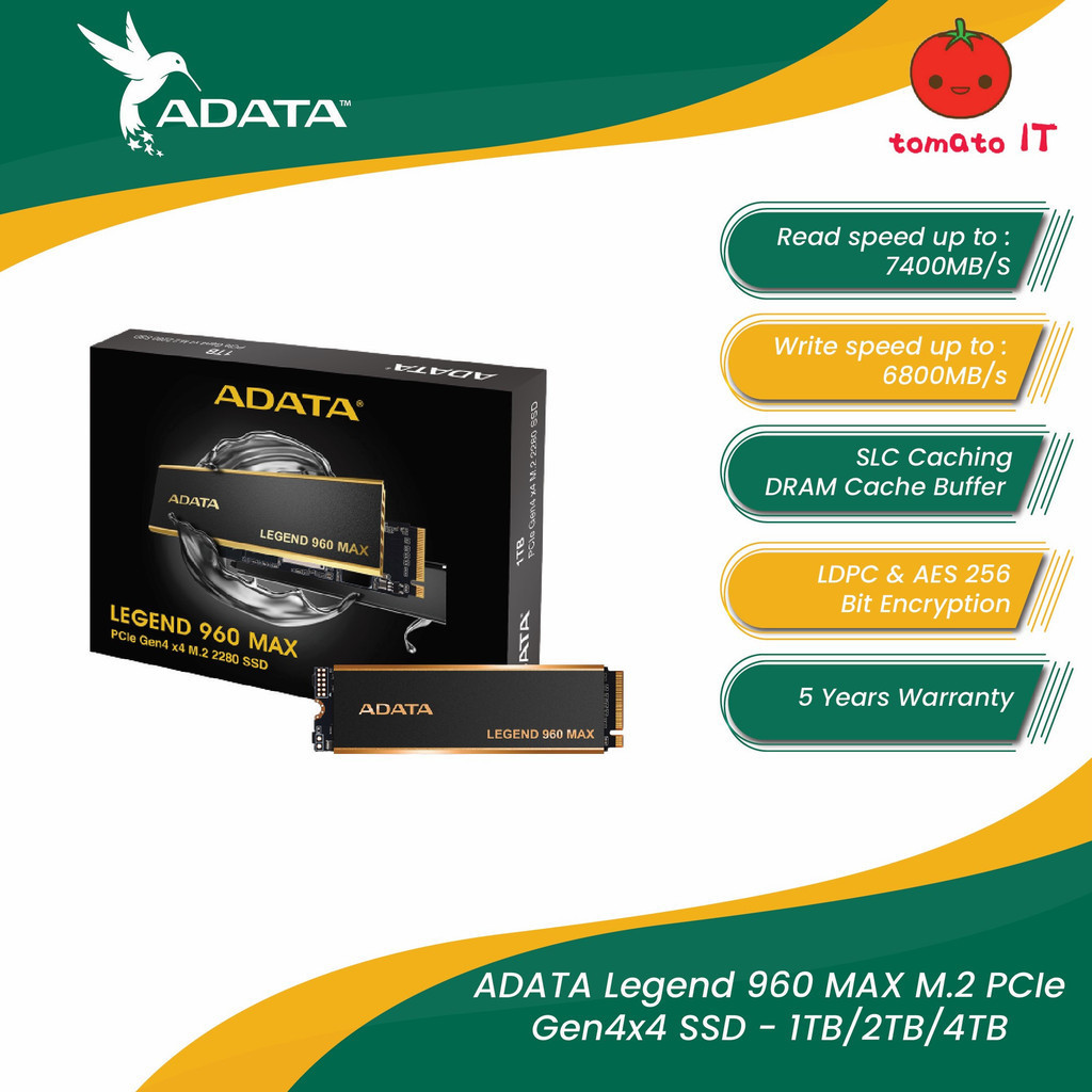 ADATA LEGEND 960 MAX M.2 PCIe Gen4x4 SSD Read Speed UT 7400MB/s (1TB ...
