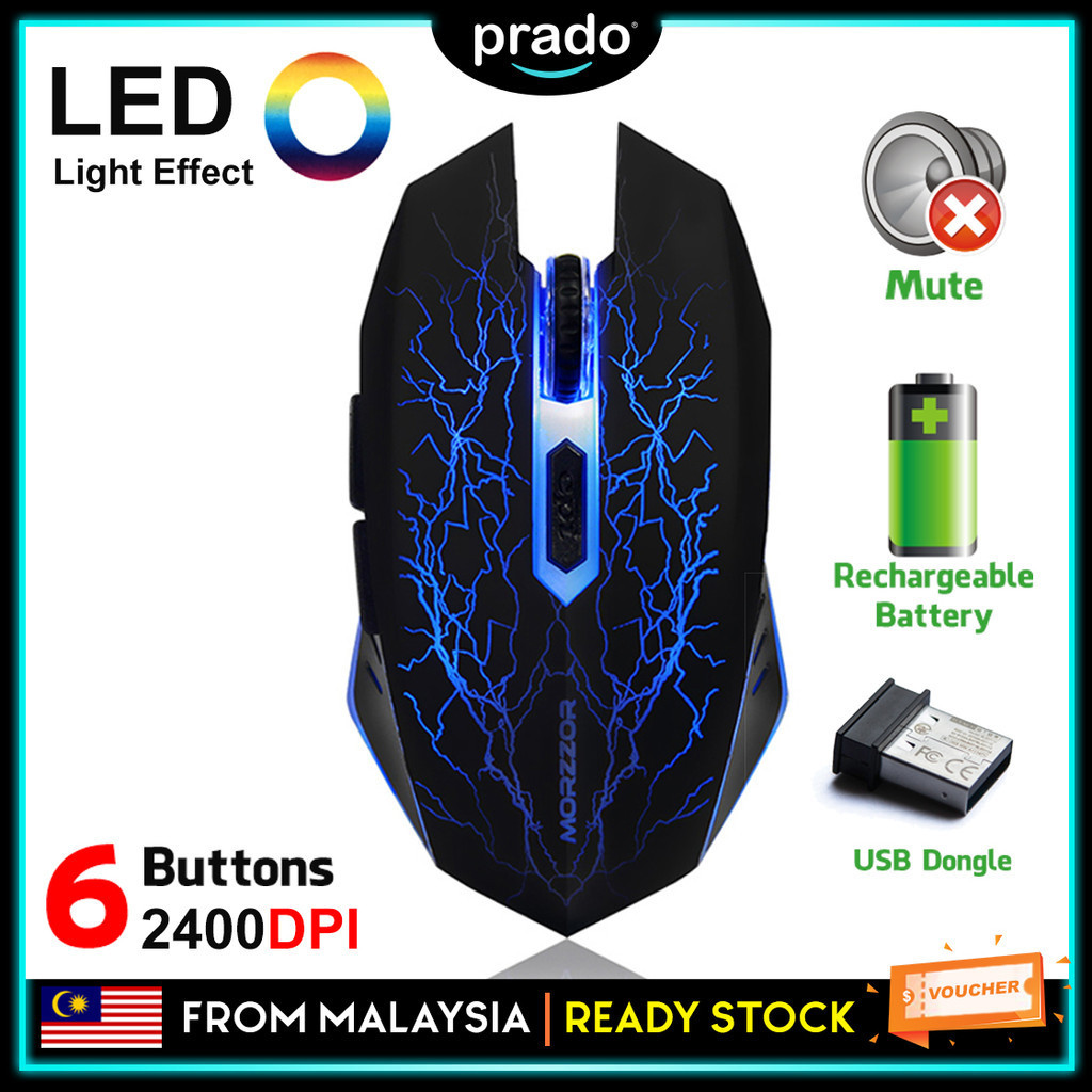 PRADO Malaysia Rechargeable Wireless Mute Gaming Mouse 6 Button LED MZ ...