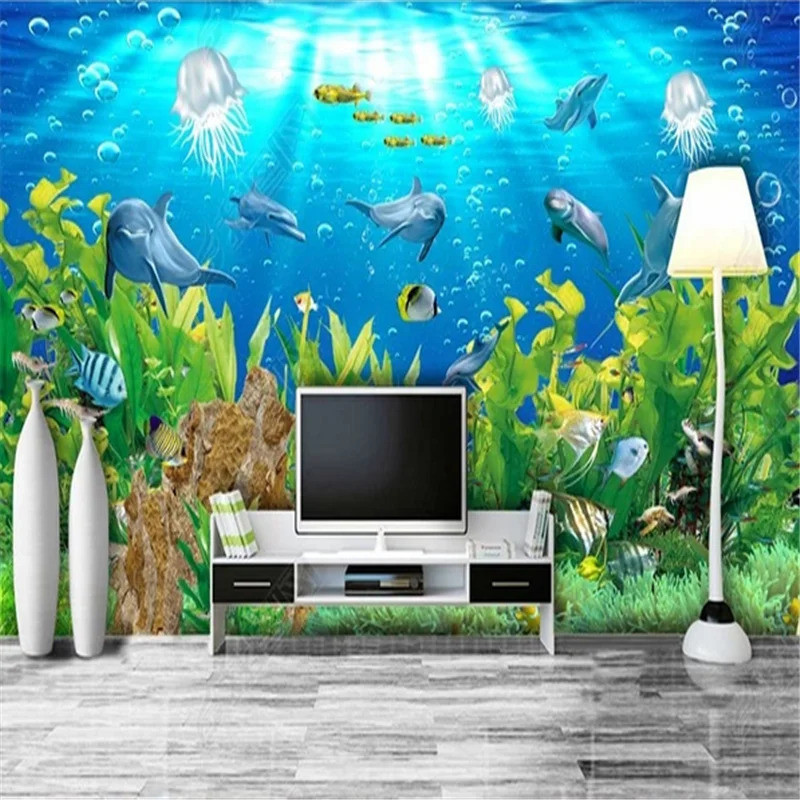 Custom Photo Wallpaper mural 3D Underwater World Of dolphin Living Room ...