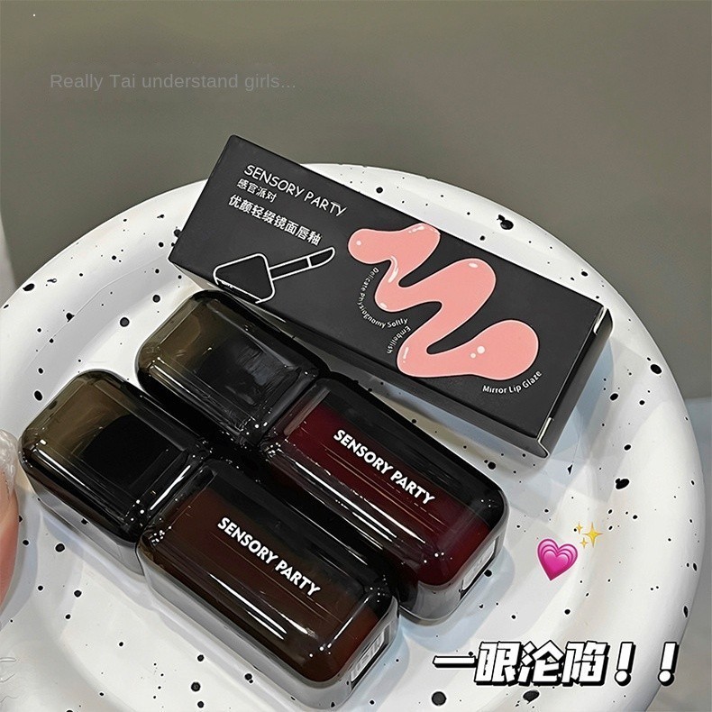 SENSORY PARTY Black Square Tube Lip Gloss Mirror Finish Moisturizing ...
