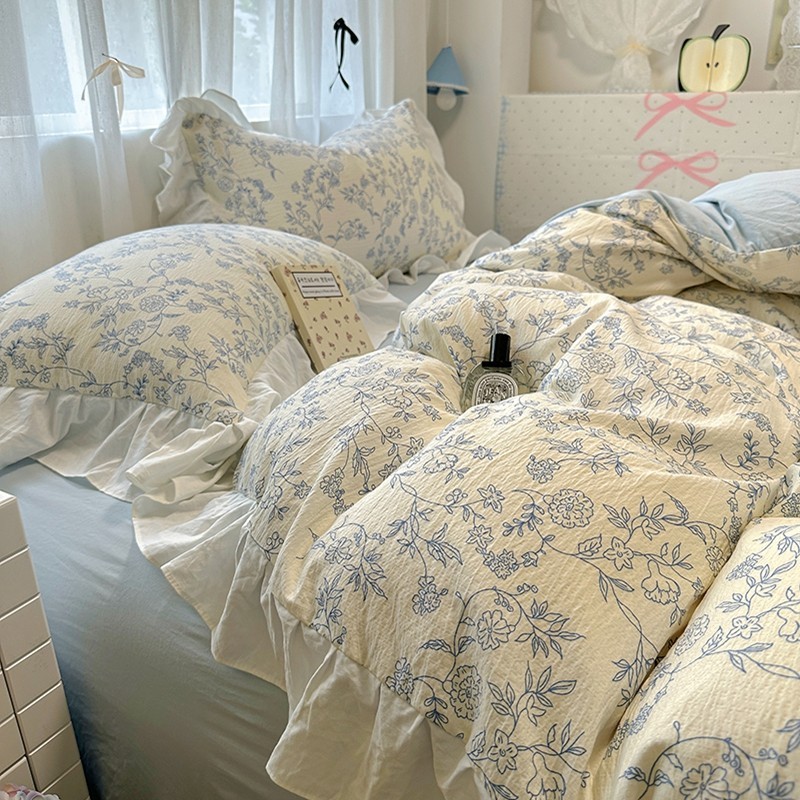 Korean style lace Soft and glutinous 4 IN 1 Bed Sheet Flower printing ...