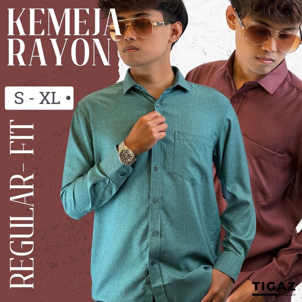 Tigaz KEMEJA LELAKI REGULAR PLAIN LENGAN PANJANG COTTON RAYON Kapas ...