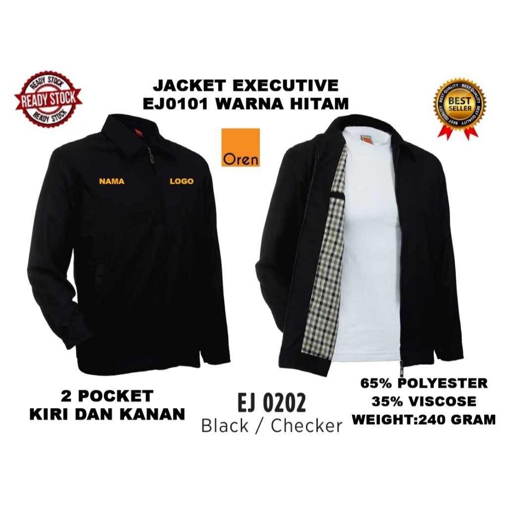 Executive Jacket EJ0202 Hitam/Checker Sulam Nama + Logo Add On ...