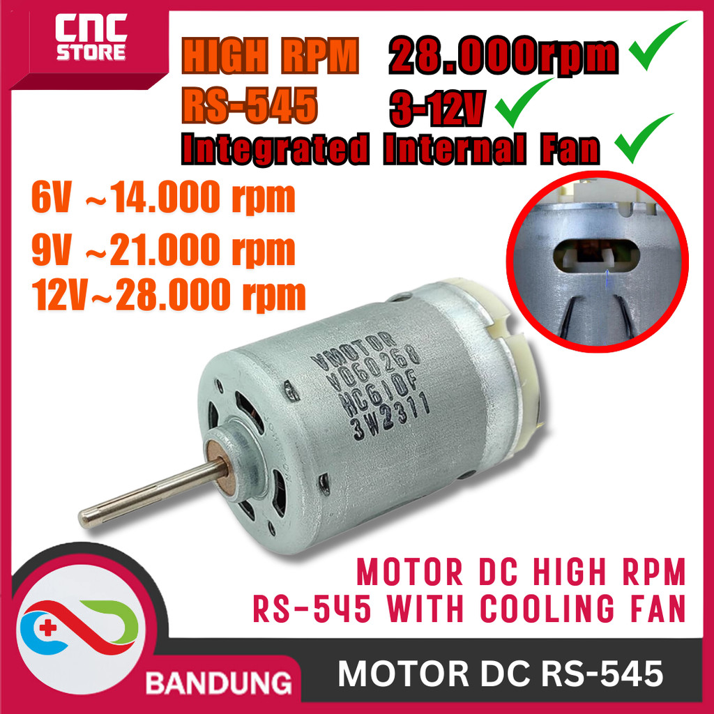 Motor DC Dynamo 545 RS-545 DC 12V AXIS AS 3mm AS LONG HIGH RPM With Fan ...