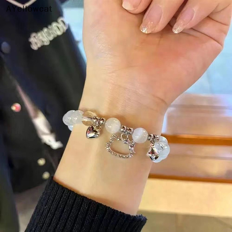 AY Hello Kitty Sanrio Love Bell Bracelet Accessories Girl Shiny Beads ...