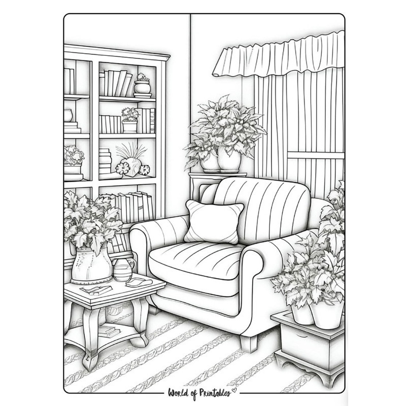 Room (Room) - Set of 20 A4 A5 Coloring Pages for Wax and Pencil ...